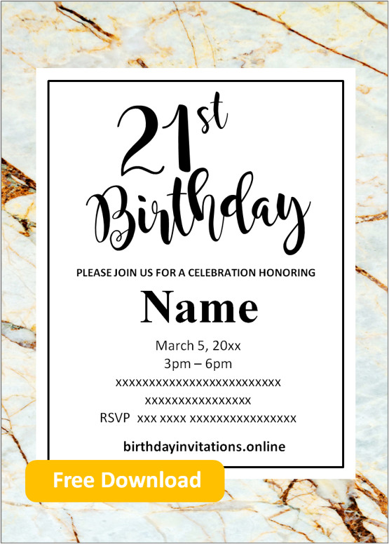 FREE Printable 21st Birthday Invitations Templates Party Invitation