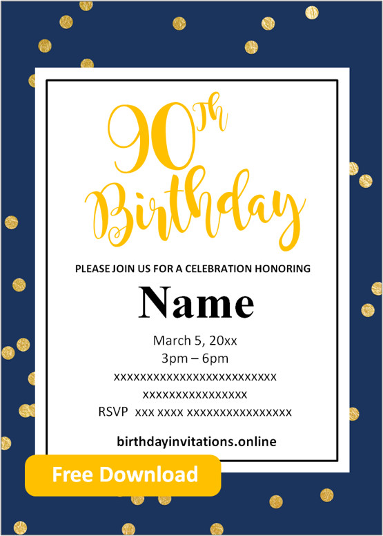 90th Birthday Party Invitations Templates Free Download FREE 