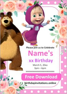 FREE Masha and the Bear Birthday Invitation Template | Online