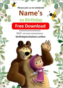 FREE Masha and the Bear Birthday Invitation Template | Online
