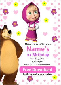 FREE Masha and the Bear Birthday Invitation Template | Online