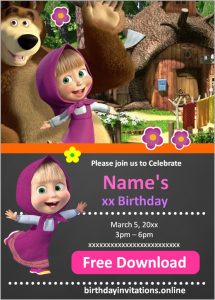 FREE Masha and the Bear Birthday Invitation Template | Online
