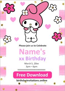 FREE My Melody Birthday Invitation Template | Edit Online