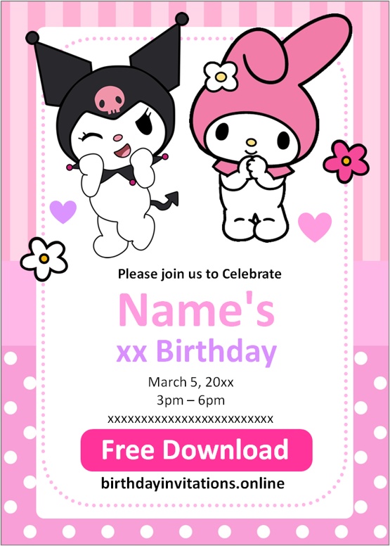 FREE Kuromi And My Melody Birthday Invitation Template Online