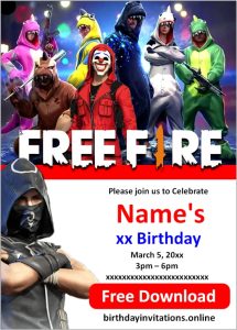 Free Fire Invitations Birthday Invitations