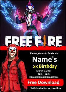 Free Fire Invitations Birthday Invitations